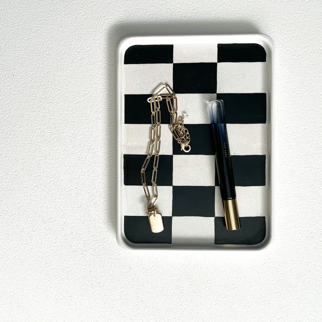 Catch All Tray Checker Print, Jewelry Tray for Vanity, Desk Organizer ...