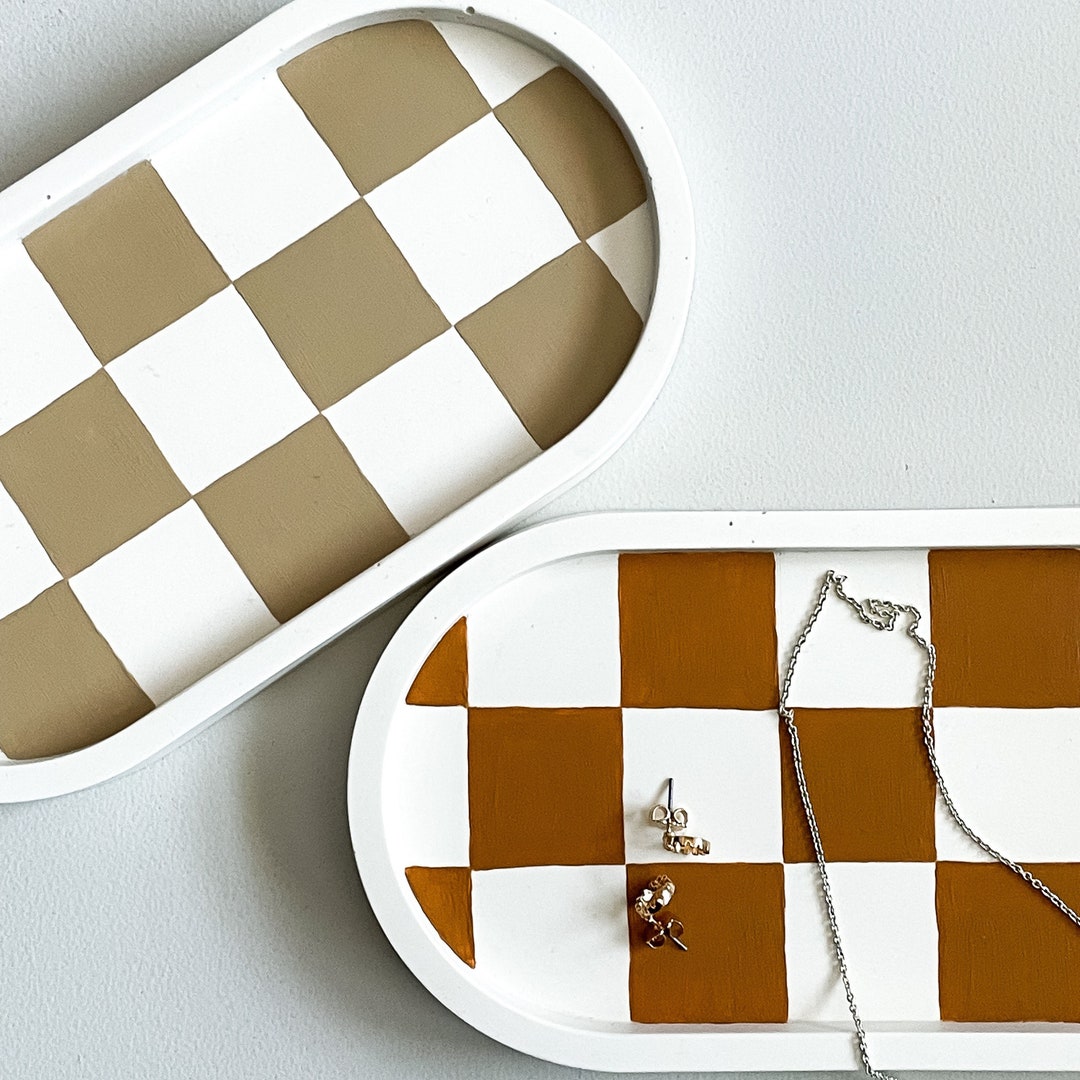Checkered Catch All Tray, Decorative Tray, Jewelry Dish, Trinket Tray ...