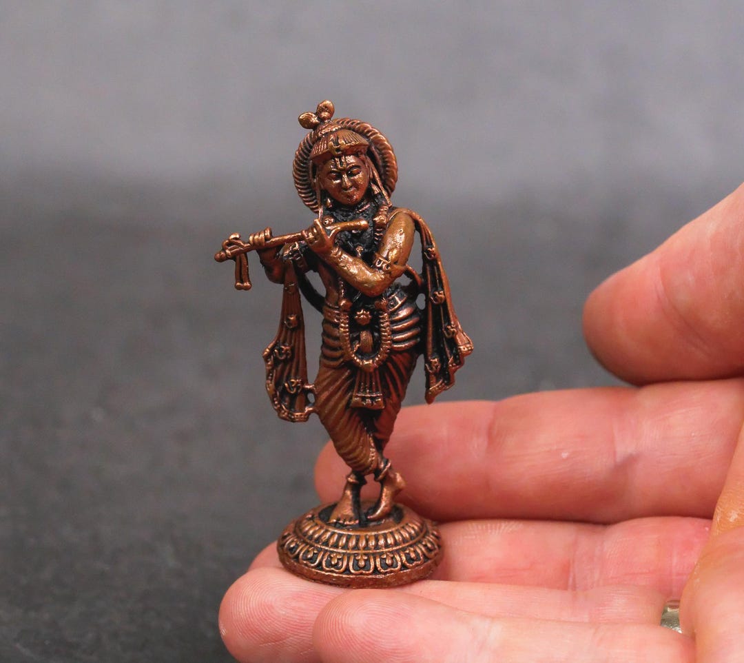 Copper Lord Krishna Govinda With Flute, Statue 2.8 Inches Idol Statue ...