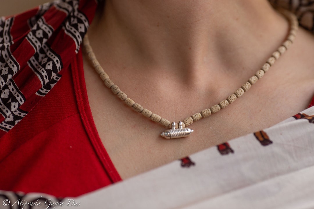 Kanthimala Shri Radhe With Silver Narasimhadev Kavacha Handmade Tulsi ...