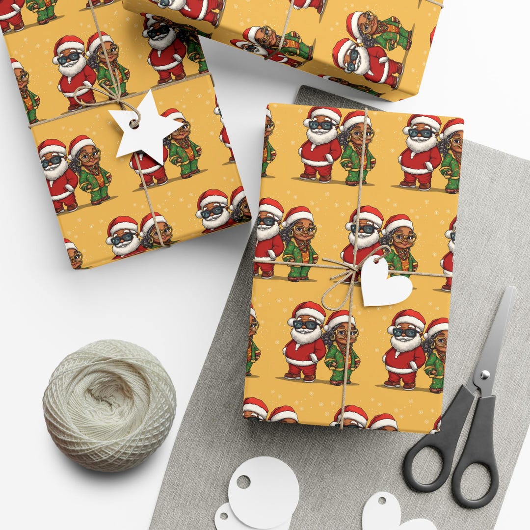 Black Santa & Mrs. Claus Gift Wrap Afrocentric Holiday Wrapping Paper ...