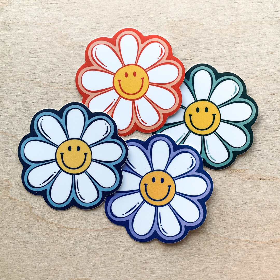 Daisy Smiley Face Sticker - Etsy