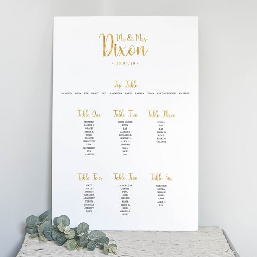 Gold Foil Effect Table Plan Wedding Table Plan Custom - Etsy