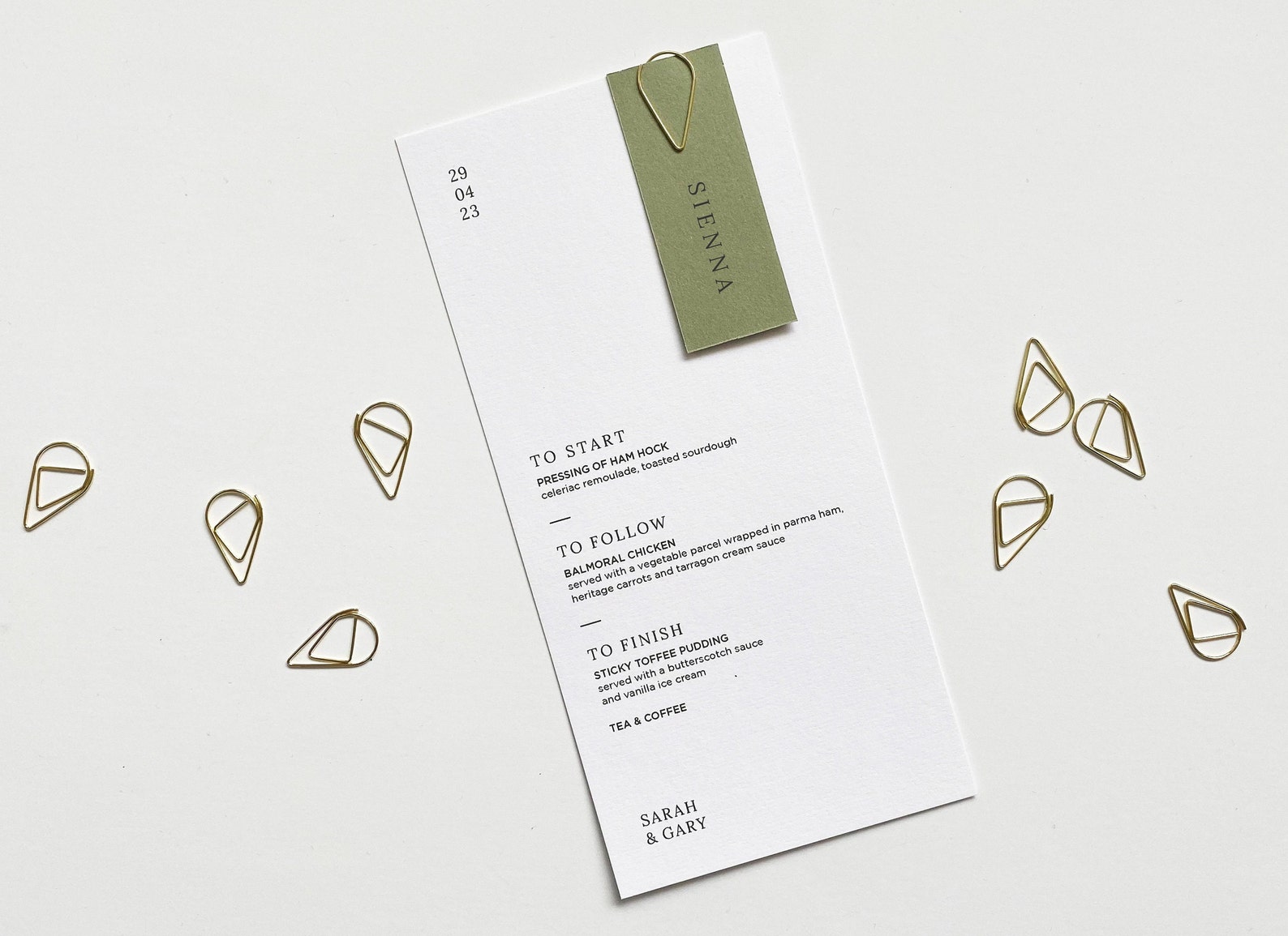 Menu Name Tag Wedding Name Card With Gold Teardrop Clip - Etsy UK