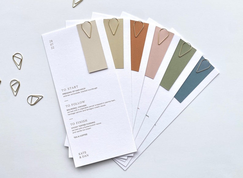 Menu Name Tag Wedding Name Card With Gold Teardrop Clip - Etsy UK