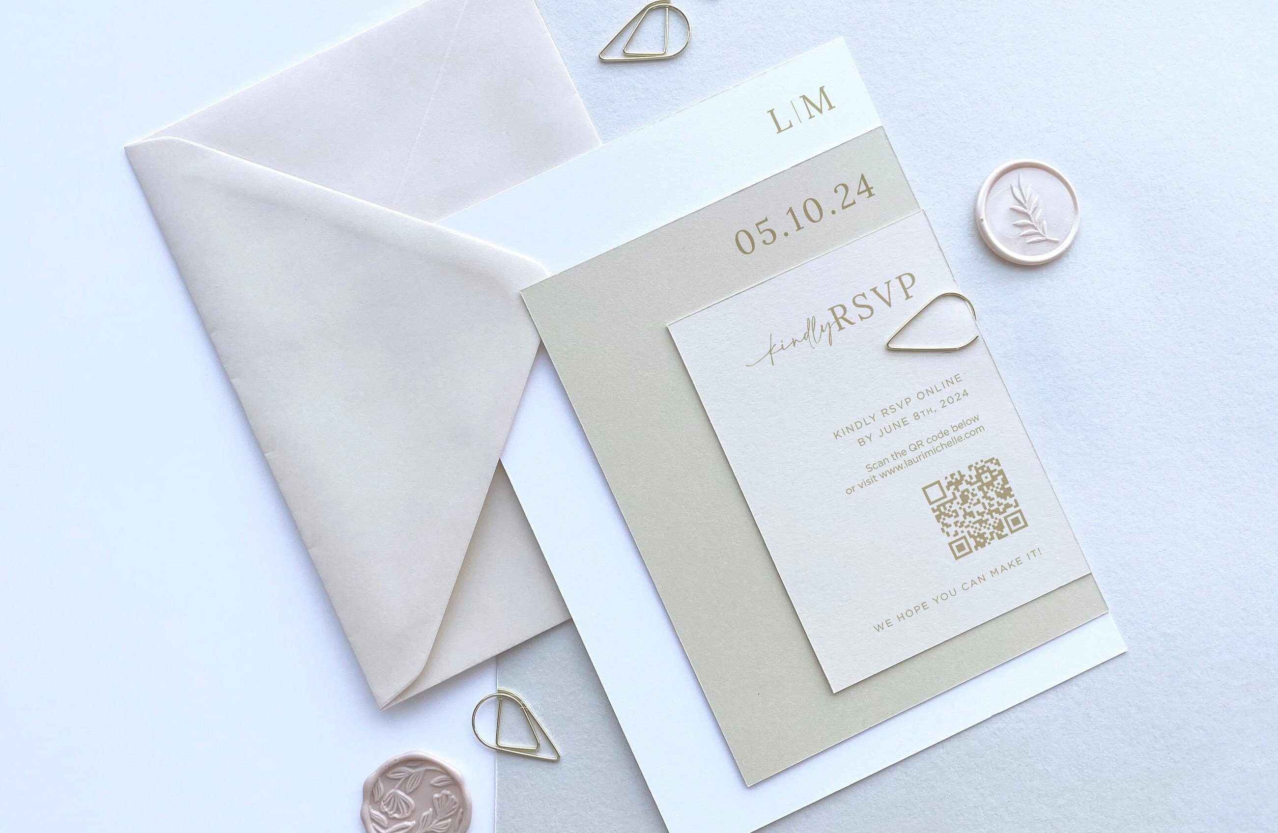 Wedding Invitation Neutral Invitation Suite With Gold Clip - Etsy UK