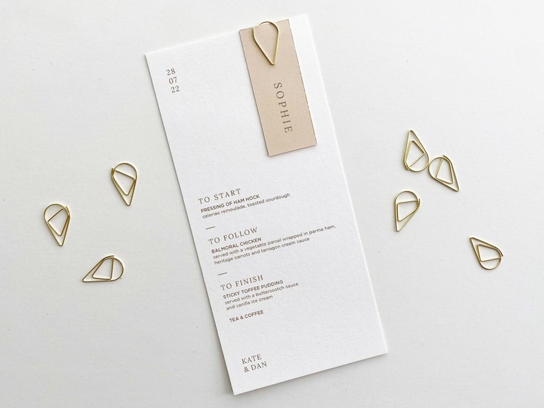 Menu Name Tag Wedding Name Card With Gold Teardrop Clip - Etsy UK