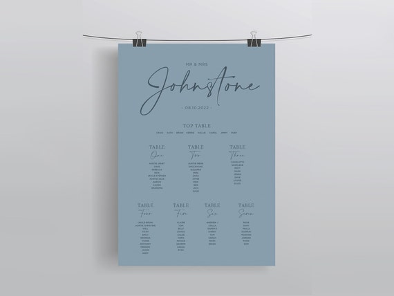 Wedding Table Plan Custom Seating Chart Blue Table Plan | Etsy UK