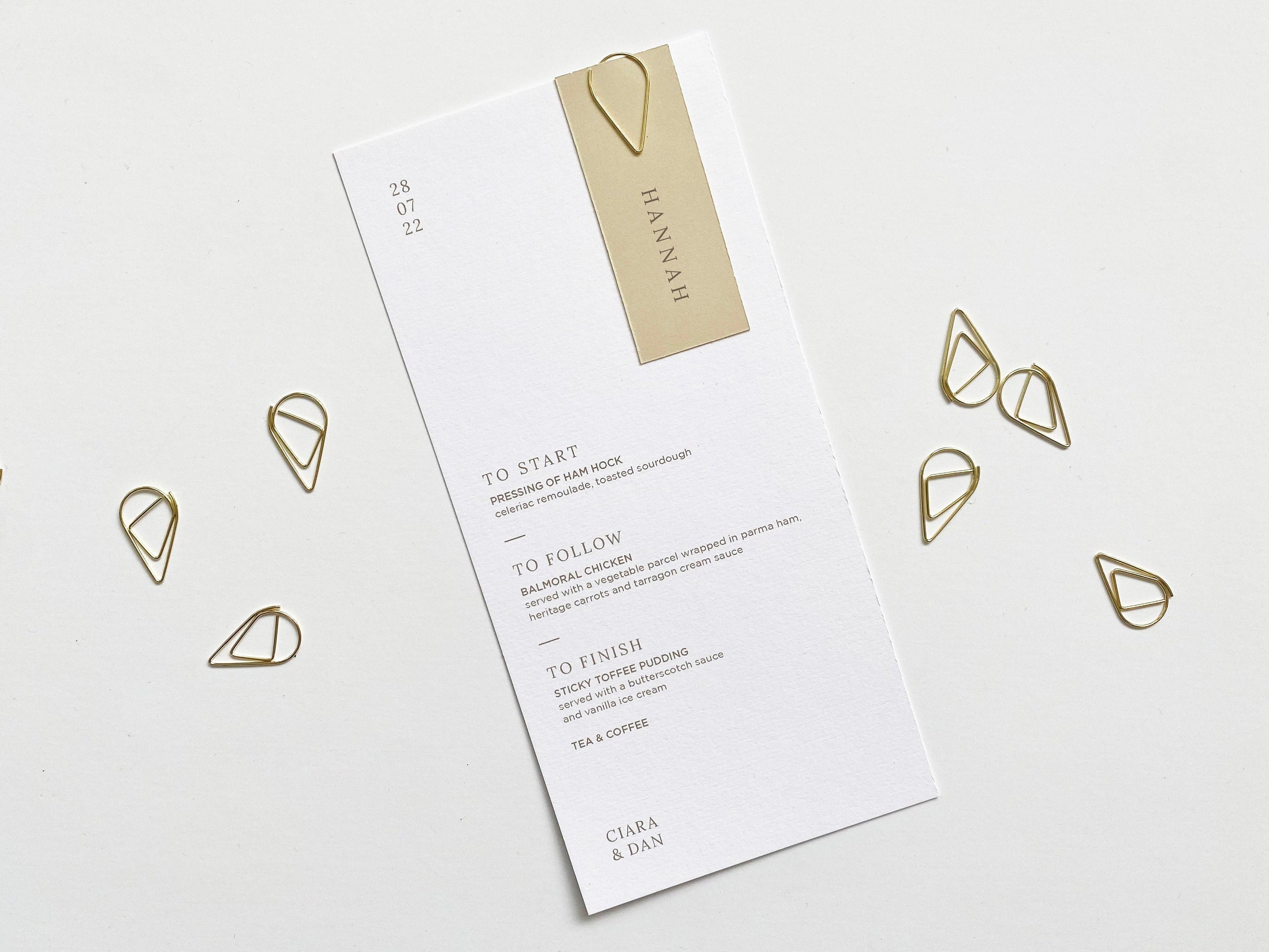 Menu Name Tag Wedding Name Card With Gold Teardrop Clip - Etsy UK