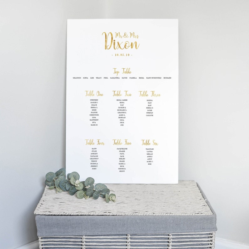 Gold Foil Effect Table Plan Wedding Table Plan Custom | Etsy