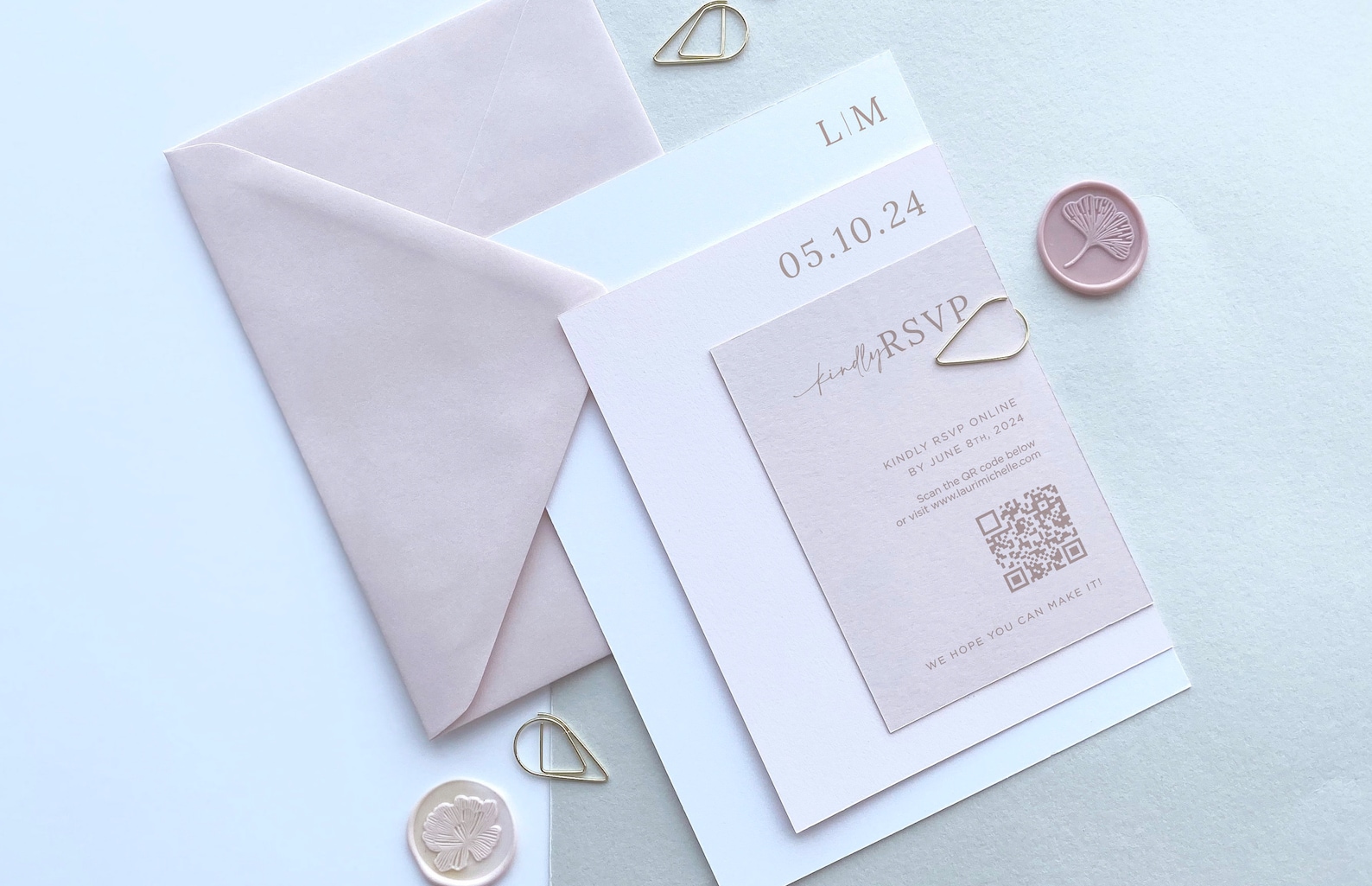 Wedding Invitation, Neutral Invitation Suite With Gold Clip, Champagne ...