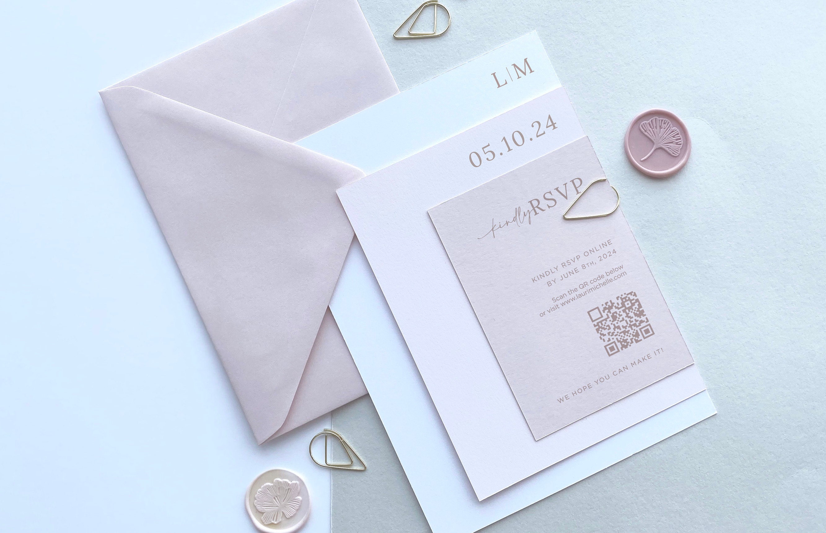 Wedding Invitation Neutral Invitation Suite With Gold Clip - Etsy UK