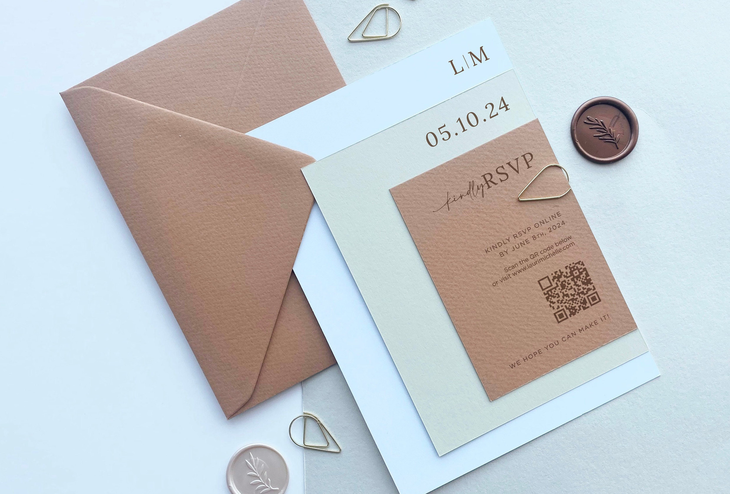 Wedding Invitation Neutral Invitation Suite With Gold Clip - Etsy UK