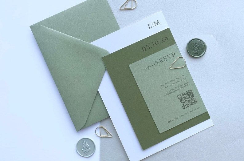 Wedding Invitation Neutral Invitation Suite With Gold Clip - Etsy