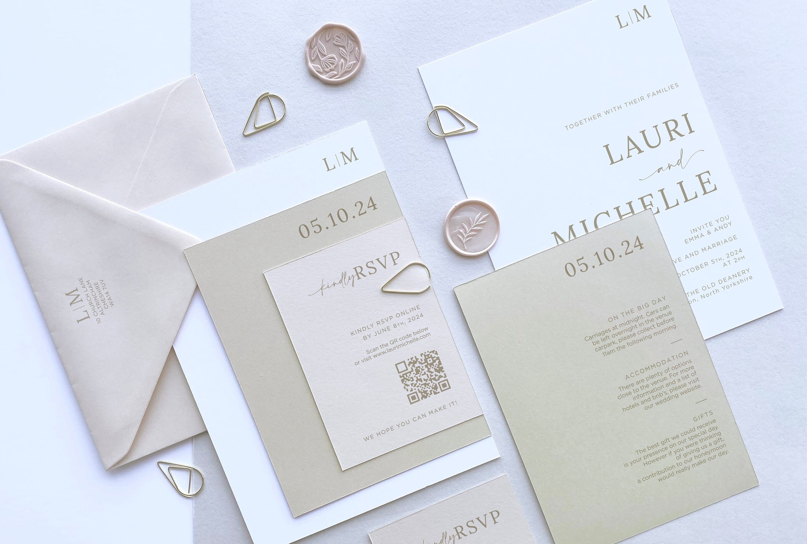 Wedding Invitation Neutral Invitation Suite With Gold Clip - Etsy UK
