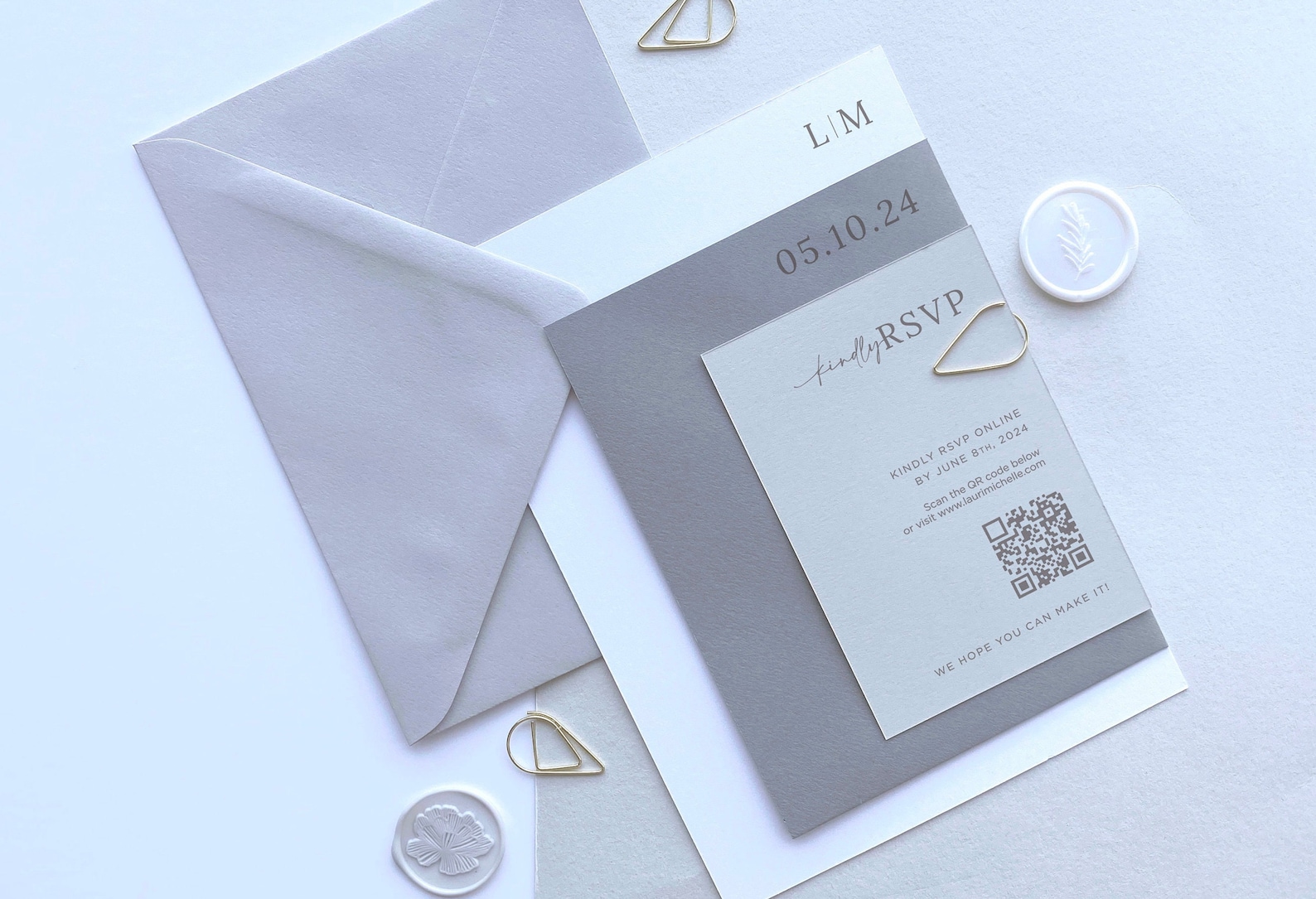 Wedding Invitation, Neutral Invitation Suite With Gold Clip, Champagne ...