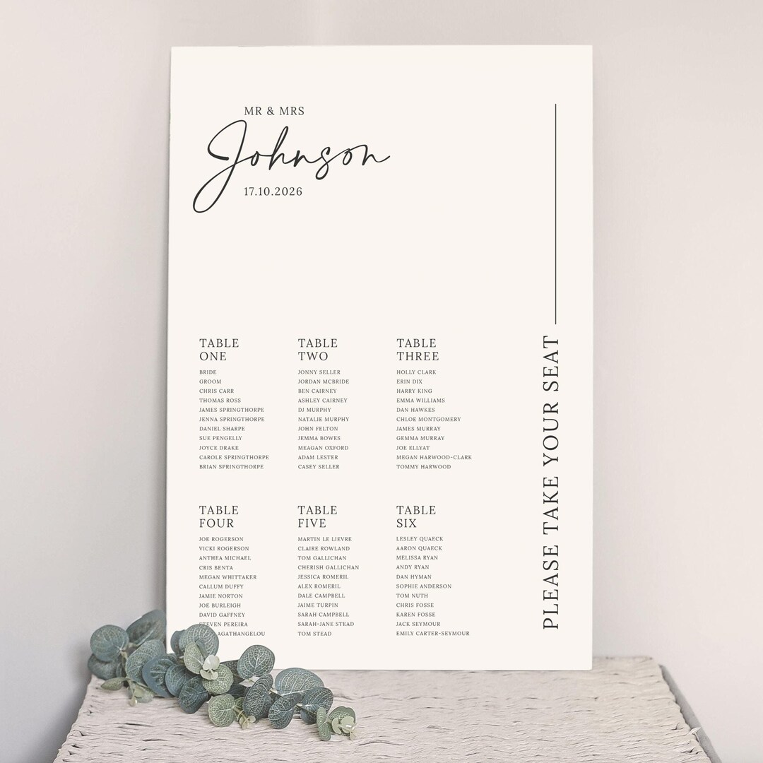 Neutral Wedding Table Plan, Elegant Seating Chart, Printed A1, A2 or ...