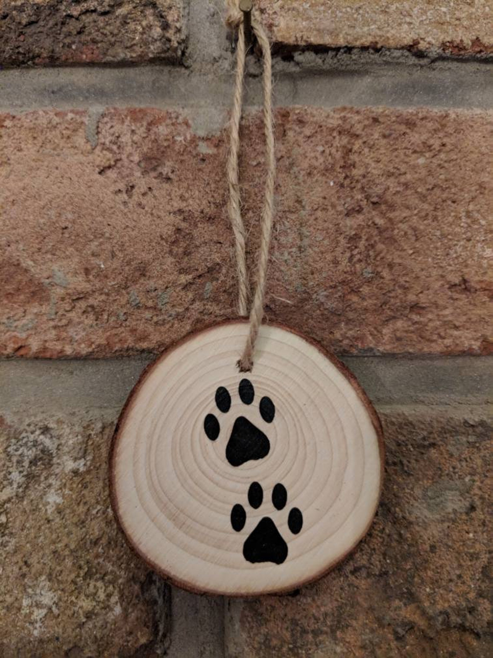 Rustic Double Paw Prints Stenciled Wood Slice Ornament - Etsy