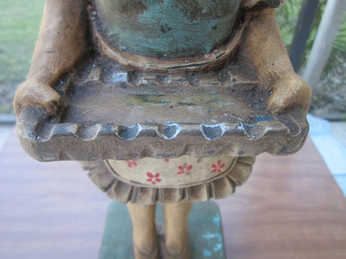 Vintage Waitress Women Maid Butler Statue Tray Server Hand Painted ...