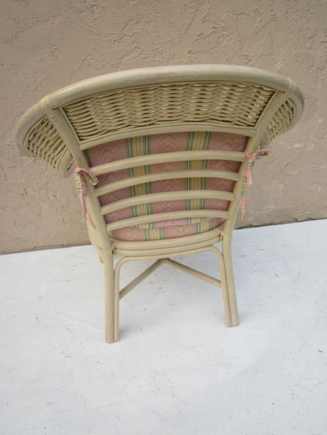 Vintage Ficks Reed Armchair Bamboo Rattan Cushion Pink Stripes White ...
