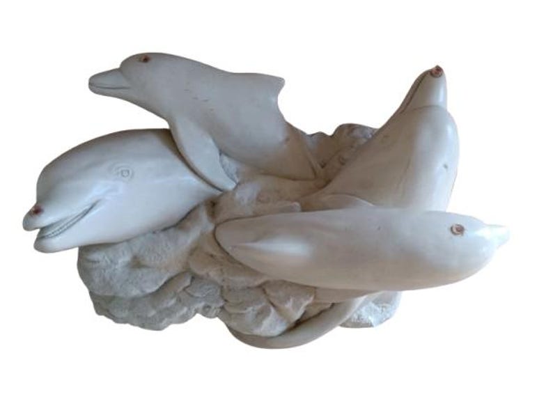 Vintage Mid Century Plaster Swimming Dolphin Coffee Table Base Glass ...