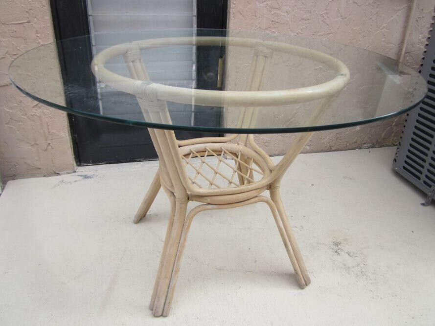 Bamboo Rattan Round Table Base With Glass Top Tropical Style - Etsy