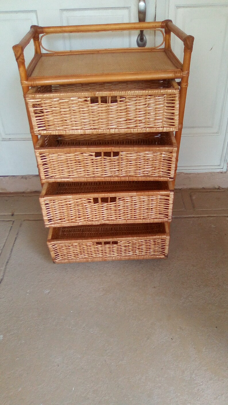 Natural Rattan Wicker Chest of 4 Drawer Hand Made Entry Way Organizer ...