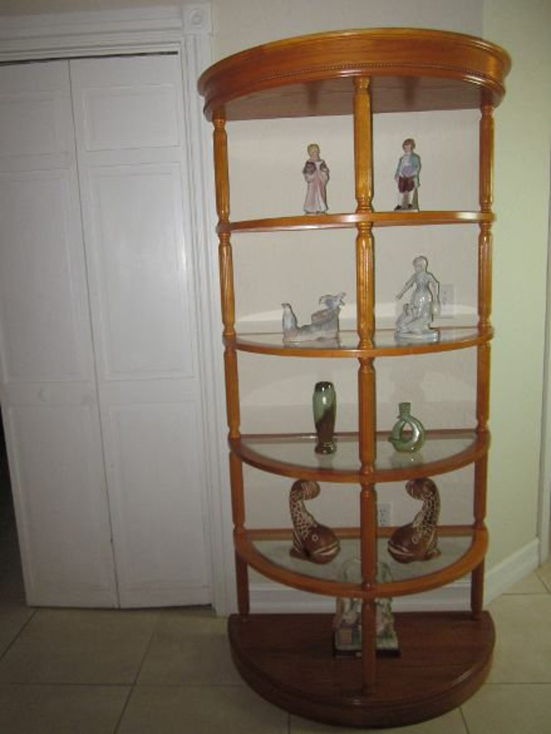 Corner Curio Bookcase 4-shelf Glass Light Wood Tone - Etsy