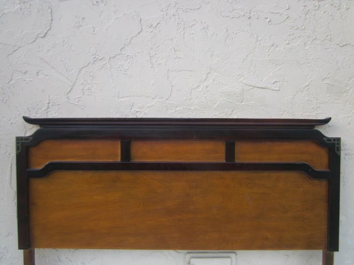 Pagoda Asian Oriental Chinoiserie Style Queen Headboard With Brass ...