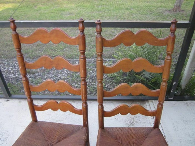 Vintage Ladder Back Wood Chair Straw Seat Tell City Set of 4 - Etsy