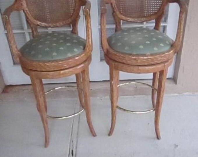Italian Style Bar Stool Faux Bois Upholstered Seat Cane Back Mohair Set ...