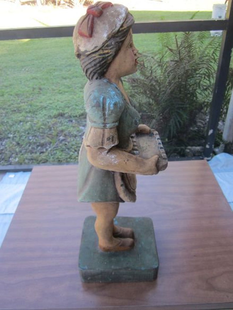 Vintage Waitress Women Maid Butler Statue Tray Server Hand Painted Wood ...