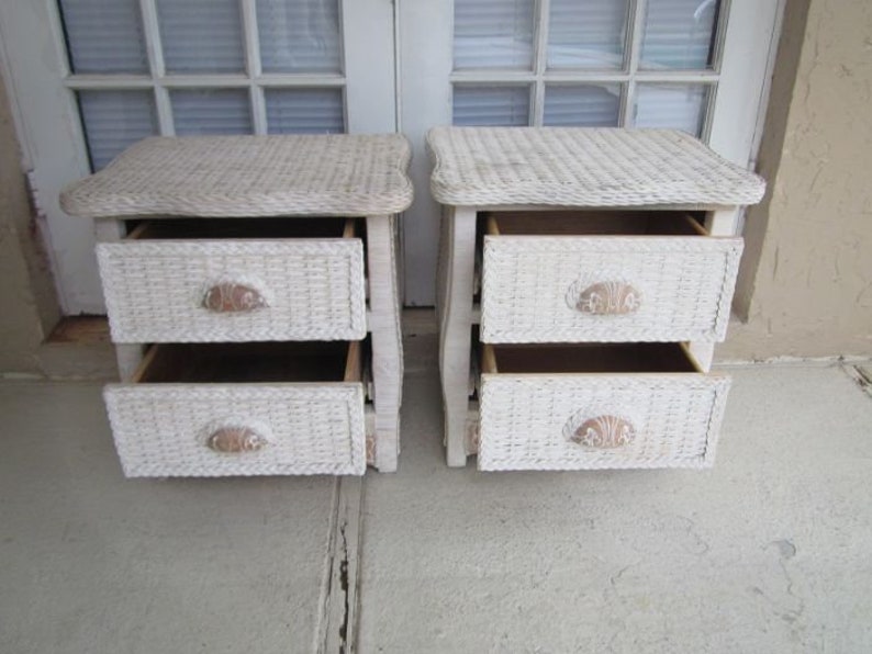Pier One Wicker Rattan Nightstand Jamaica Collection Two Drawer Set of ...