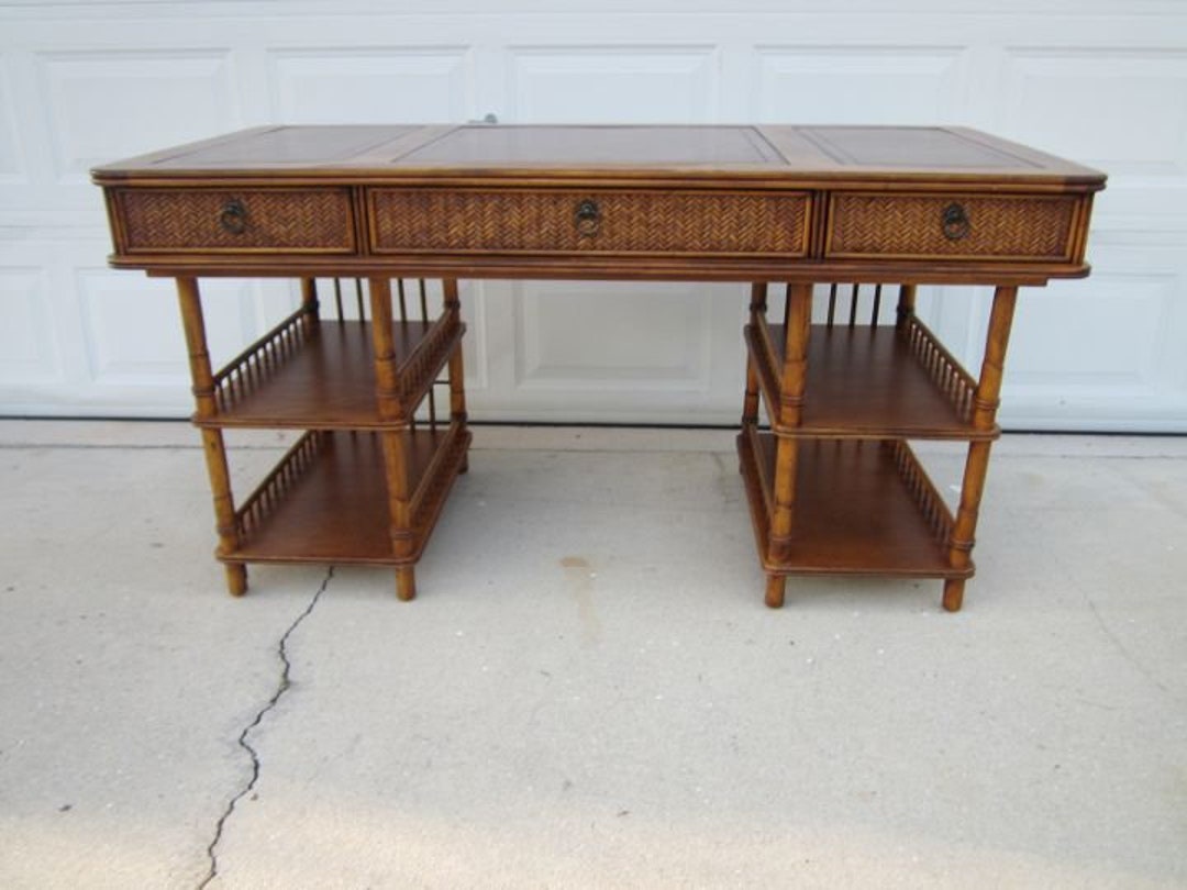 Tommy Bahama Bamboo Rattan Leather Inserts Writing Desk - Etsy