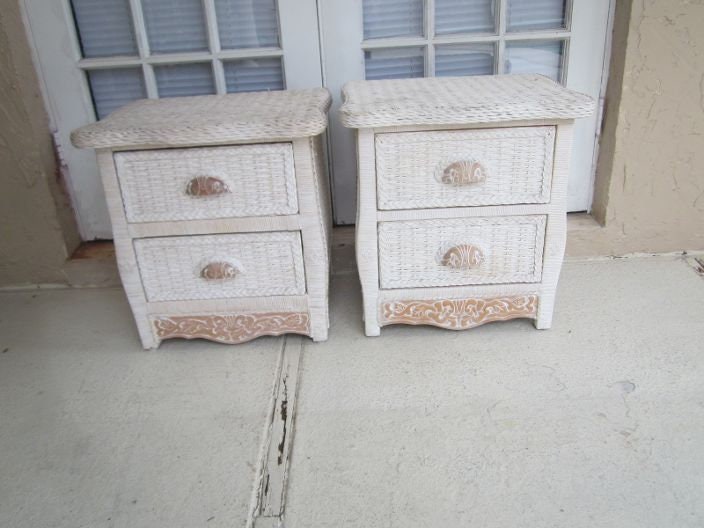 Pier One Wicker Rattan Nightstand Jamaica Collection Two Drawer Set of ...