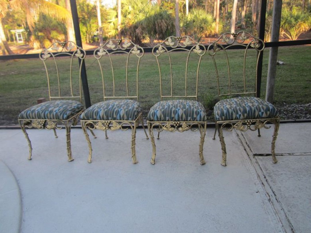 4 Metal Dining Chairs Gold Frame Grape Leaf Design New Paint and ...