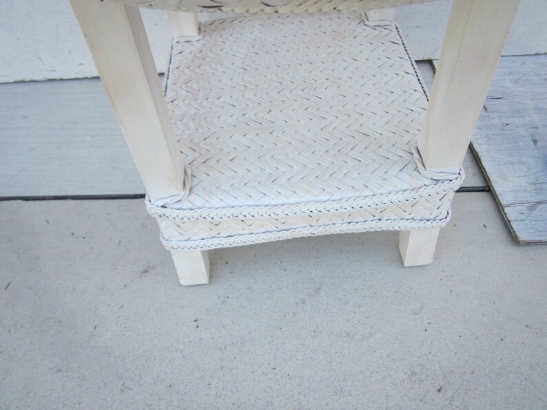 White Wicker Rattan Accent Table - Etsy