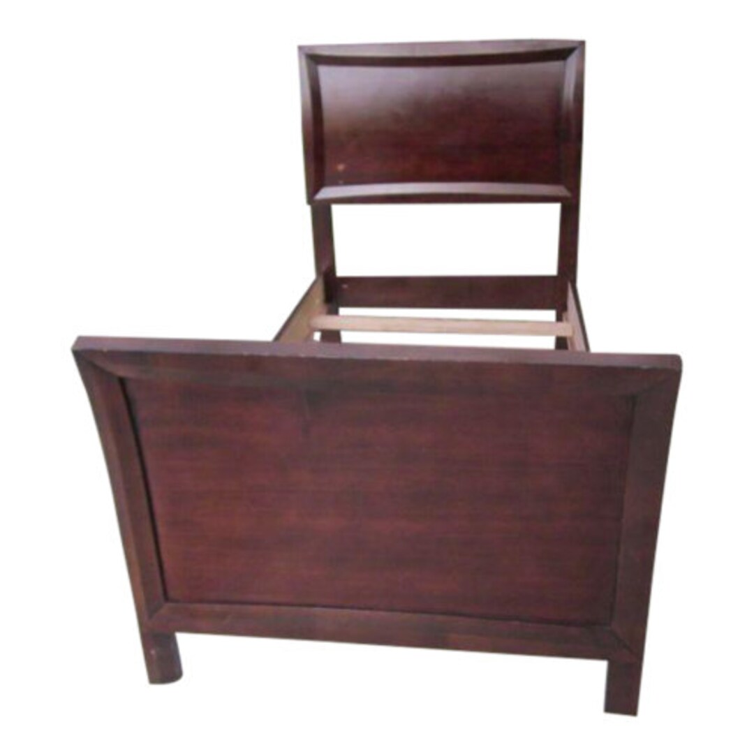 Solid Wood Sleigh Twin Headboard Footboard and Rails Pecan ...