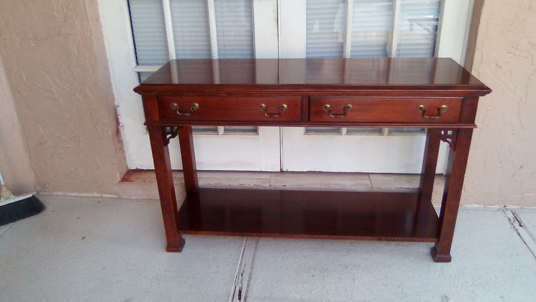 Wood Foyer Entry Table Dark Tone by Broyhill Co Two Drawer Shipping is ...