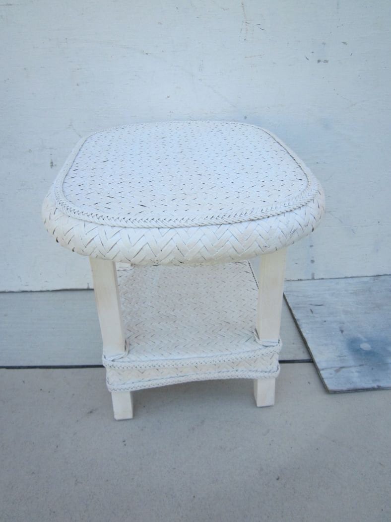 White Wicker Rattan Accent Table - Etsy