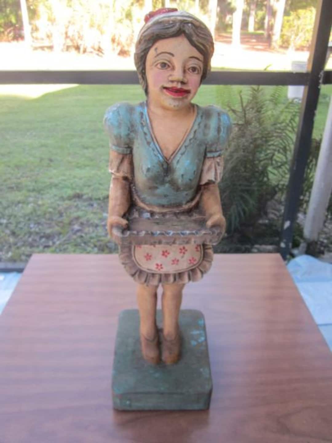 Vintage Waitress Women Maid Butler Statue Tray Server Hand Painted ...