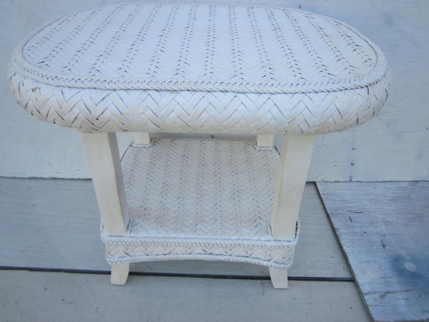 White Wicker Rattan Accent Table - Etsy