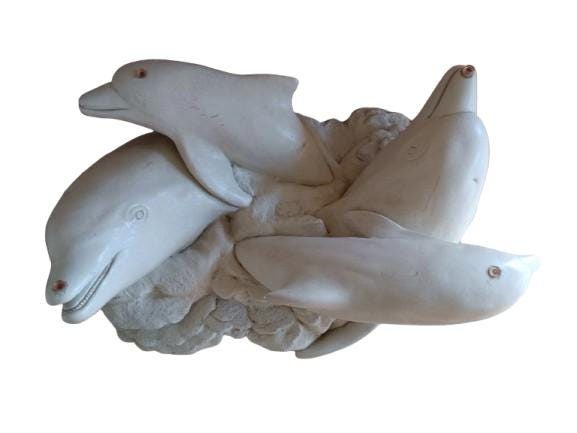 Vintage Mid Century Plaster Swimming Dolphin Coffee Table Base Glass ...