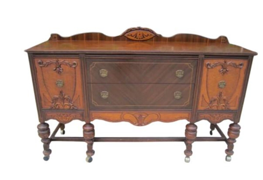 Jacobean Style 1930 s Vintage Walnut Sideboard Buffet Etsy