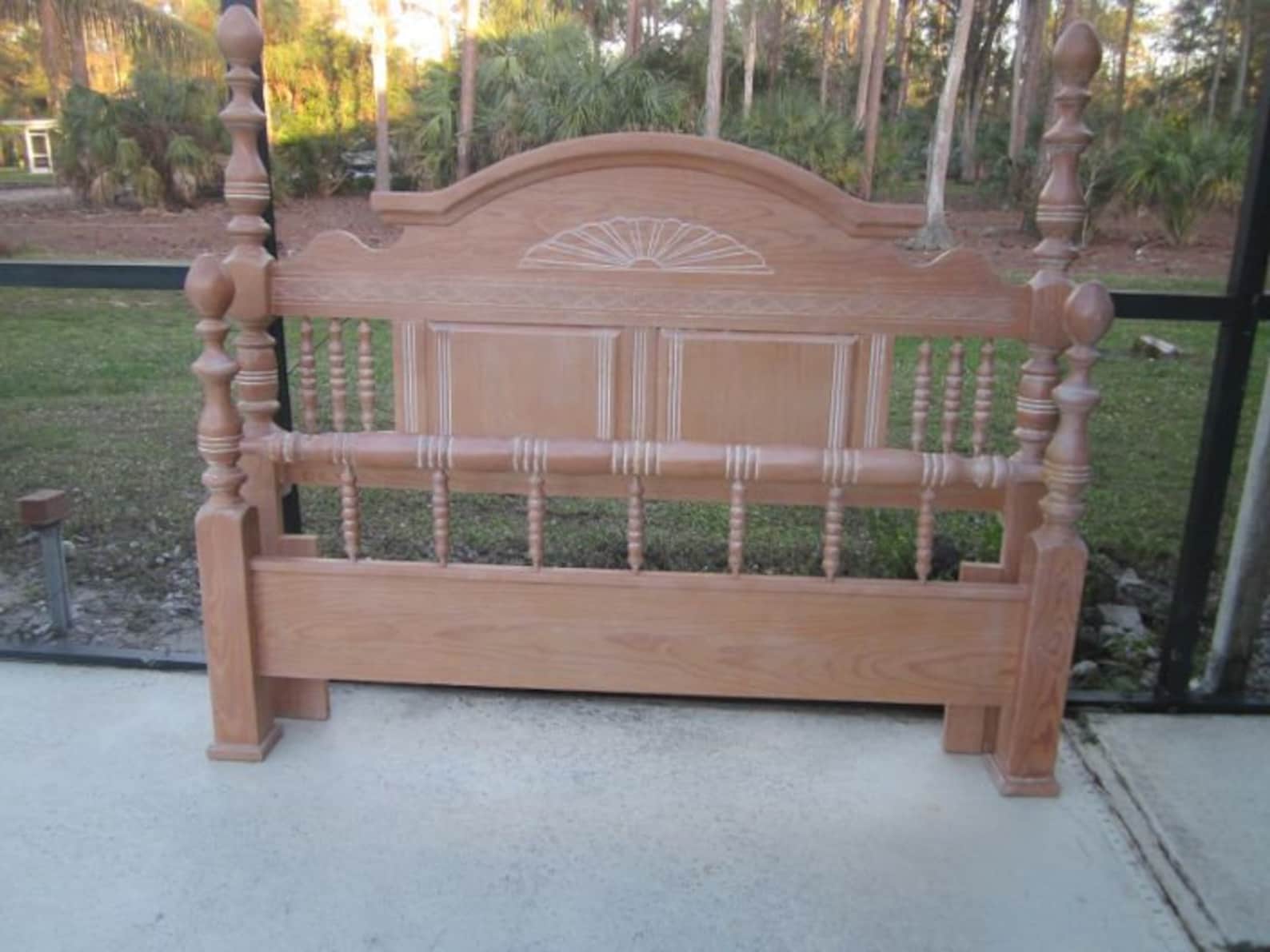 Vintage White Wash Wood Queen Headboard Foot Board Santa Fe Style ...