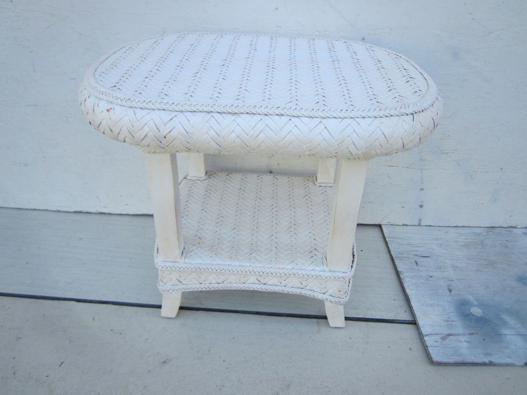 White Wicker Rattan Accent Table - Etsy