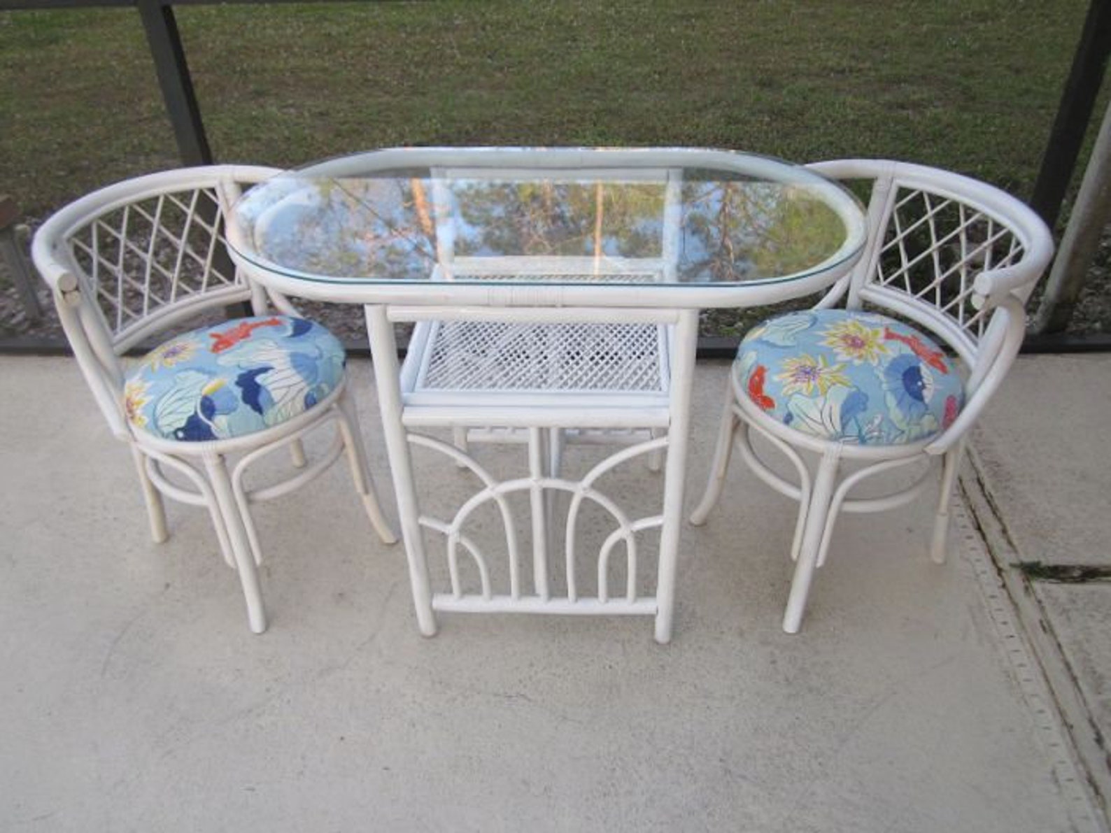 Bamboo Rattan Dinette Set Oval Table Two Chairs Honeymoon Set Curved ...