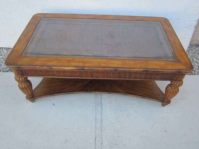 Wood Coffee Table Tommy Bahama Style Dark Wood Glass Top - Etsy