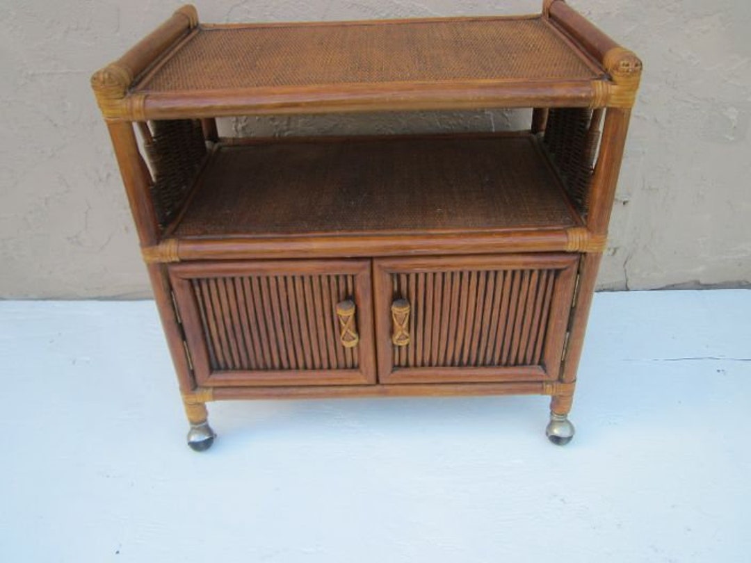 Bamboo Rattan TV Stand Two Doors Casters Tommy Bahama Style Shipping is ...