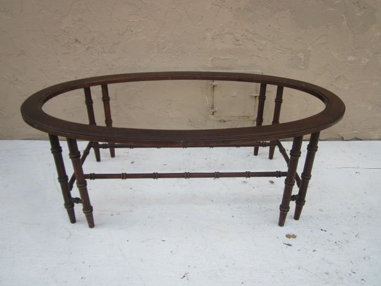 Wood Faux Bamboo Oval Coffee Table Hollywood Regency Style No Glass Top ...